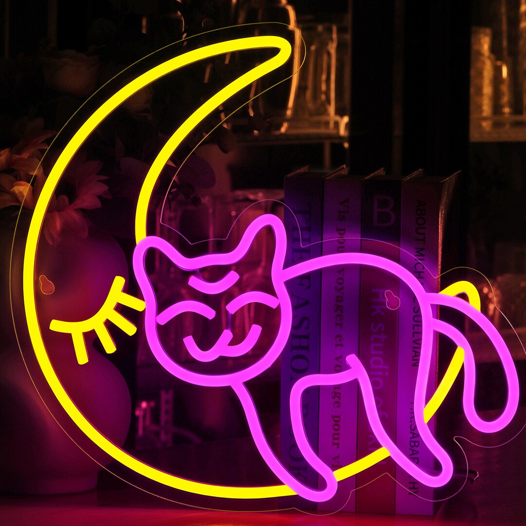 Smile Cat Moon Neon Signs for Wall Decor Handmade Animal USB LED Neon ...