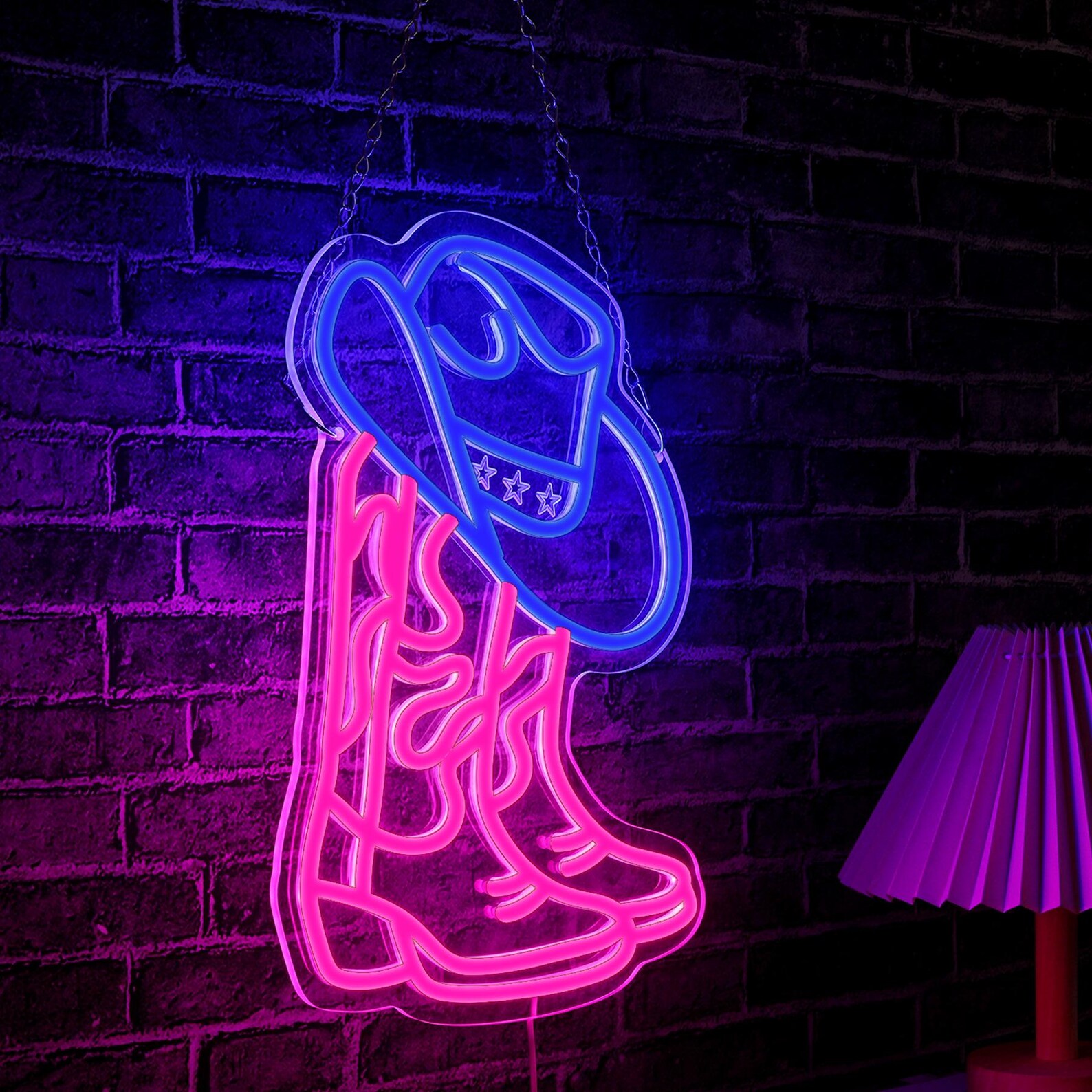 Cowboy Boot and Hat Neon Sign, LED Pink Cowgirl Boots Neon Sign Wall ...