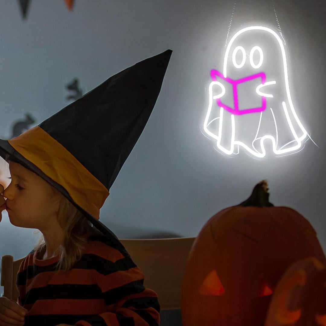 Reading Ghost Neon Sign Led Door Decor Hanging Sign Halloween Party ...