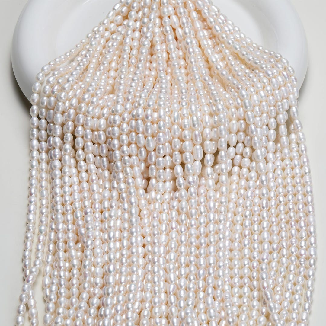 5-6mm Freshwater Oval Pearl Beads,natural White Small Rice Pearls DIY ...