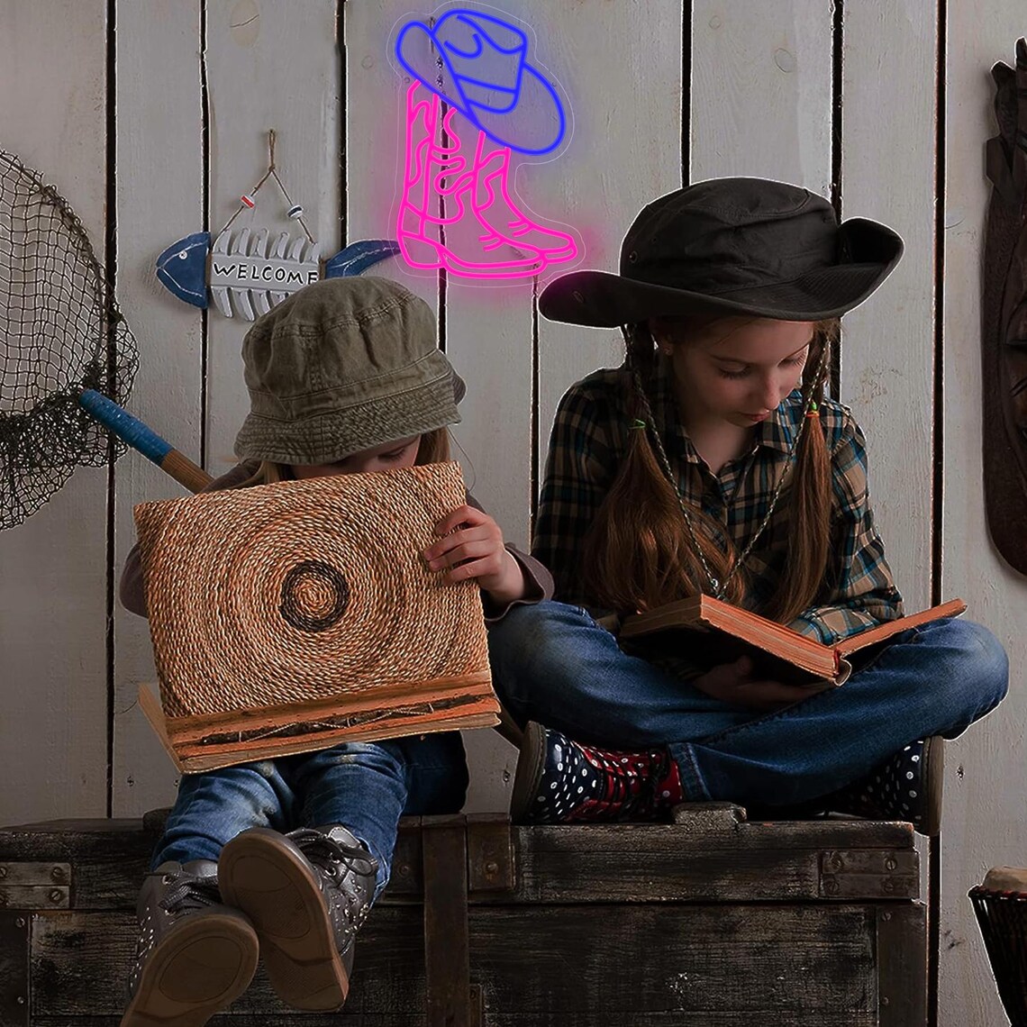 Cowboy Boot and Hat Neon Sign, LED Pink Cowgirl Boots Neon Sign Wall ...
