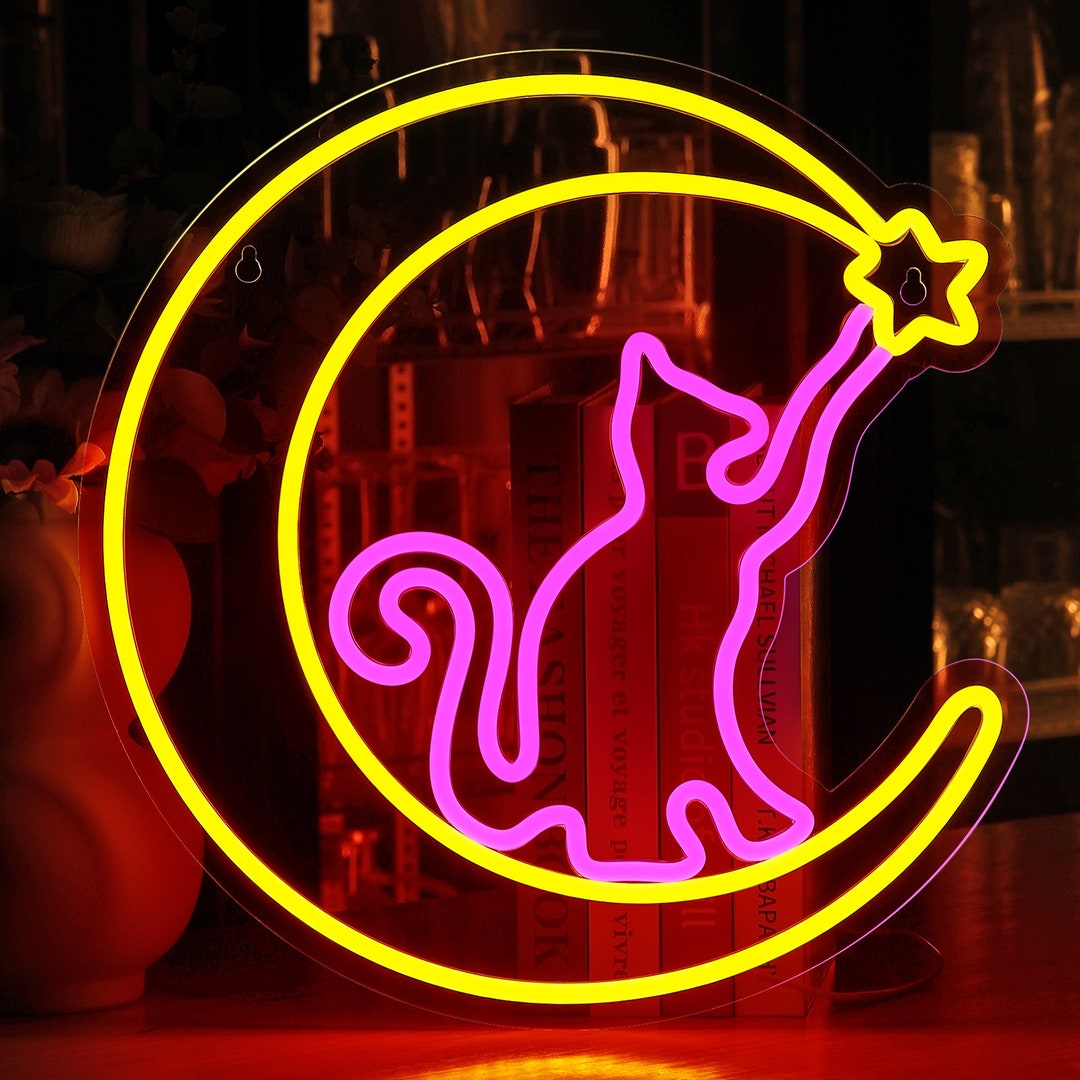 Cat Moon Star Neon Signs,handmade Neon Sign for Wall Decor Man Cave Bar ...