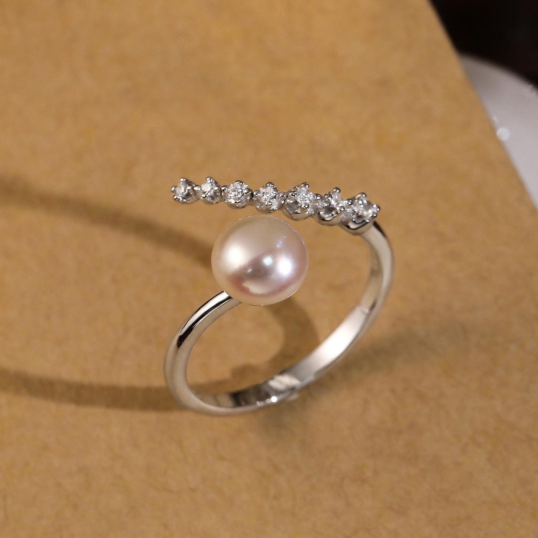 Freshwater Pearl Ring,minimalist Ring,925 Silver Simple Adjustable Ring ...