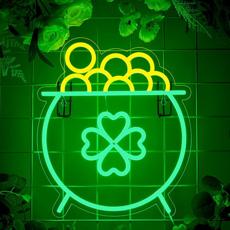St. Patrick's Day Neon Sign Shamrock LED Sign Neon Light USB Neon Signs ...