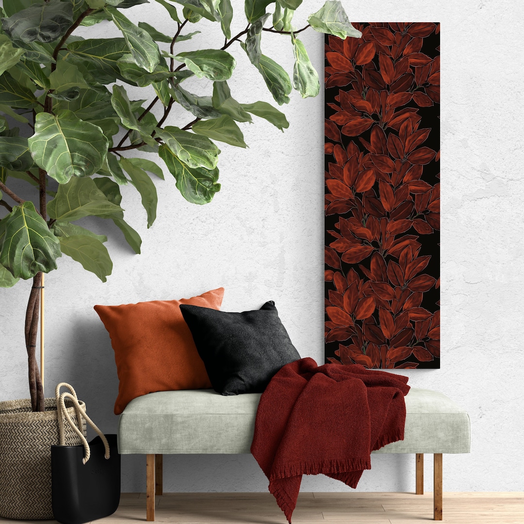 Rustic Red Colors Wall Art Fall Leaves Oversized Vertical - Etsy