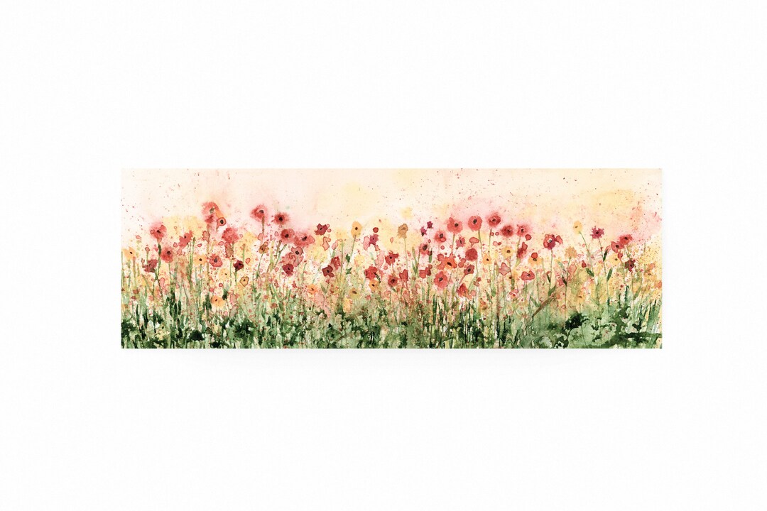 Wildflower Wall Art Long Narrow Horizontal Paper Print 12x36 Farmhouse ...