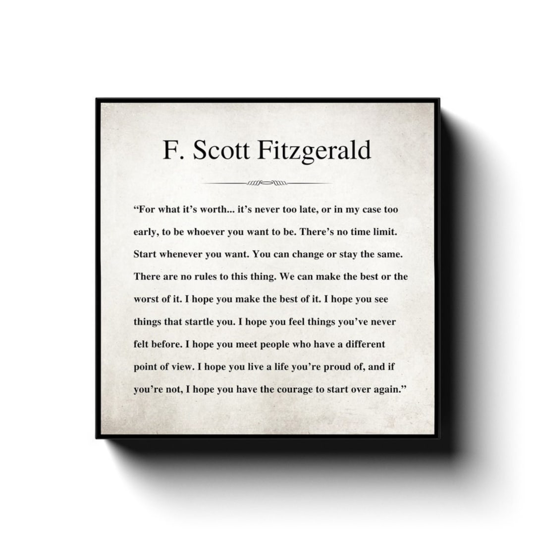 F Scott Fitzgerald Quote for What Its Worth Poem Square Canvas Wall Art ...