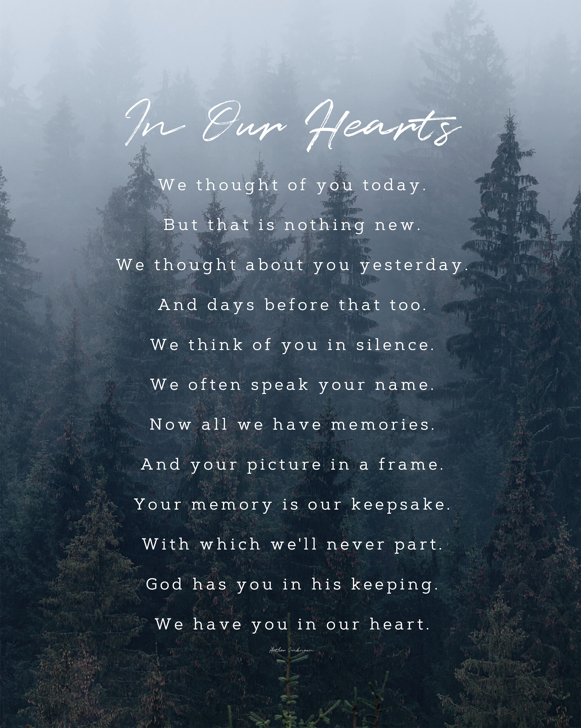 In Our Hearts Poem Sympathy Poem Instant Download Printable | Etsy