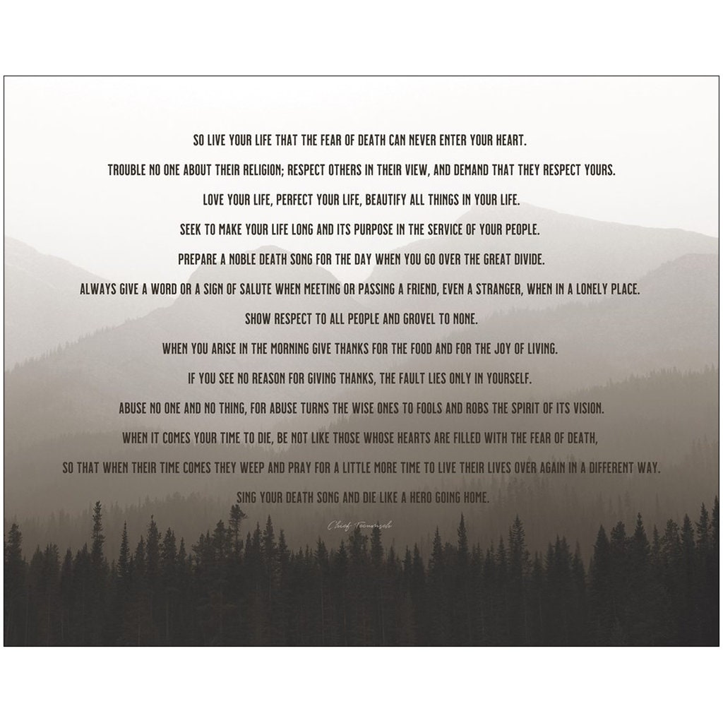 Live Your Life Chief Tecumseh Poem Paper PrintNative | Etsy