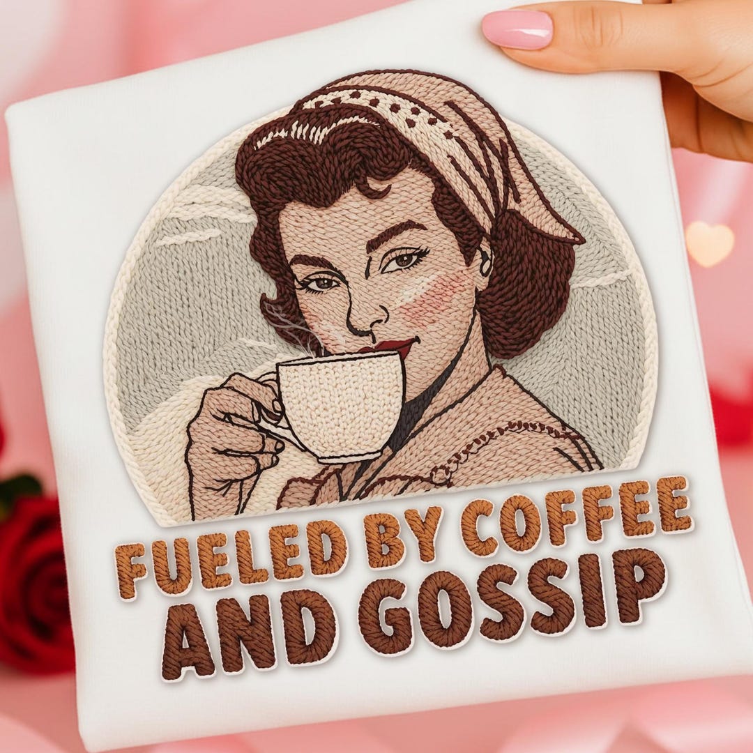 PNG Funny Coffee 50s Retro Housewife Fueled by Coffee and Gossip Faux ...