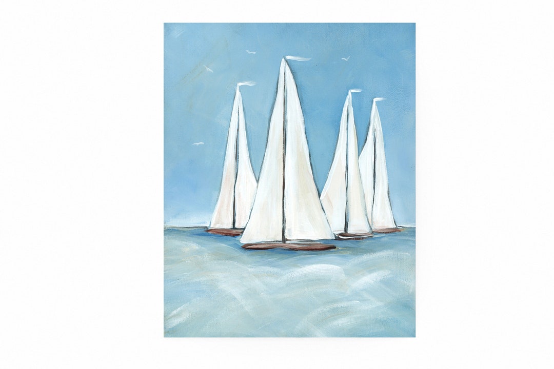 Original Art Sailboats Acrylic Painting Canvas Small Painting 8x10 Wall ...