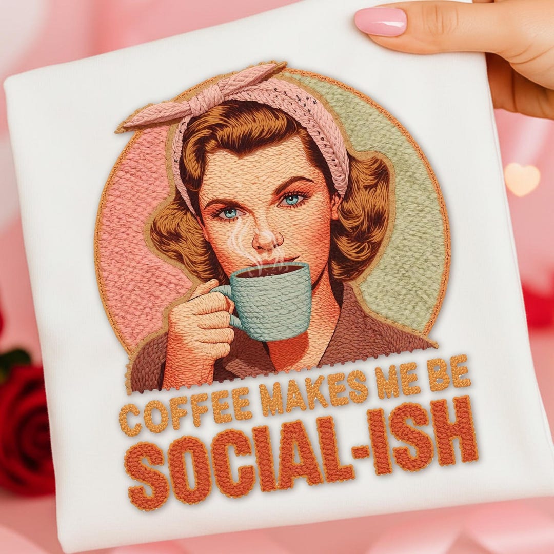 PNG Faux Funny Coffee Drinking 50s Retro Housewife Bossy Needs Coffee ...