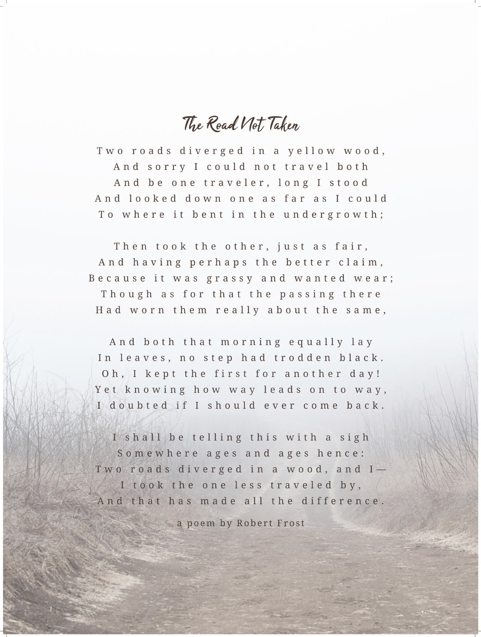 Road Not Taken Poem, Robert Frost Poem, Printable Quotes, Large Wall ...