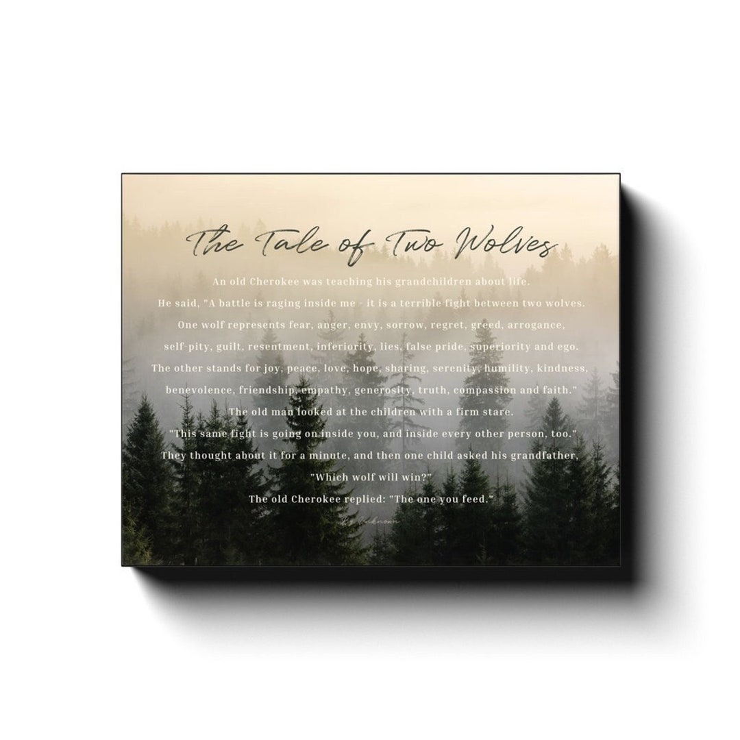 The Tale of Two Wolves Print Poem on Canvas Native American Story ...