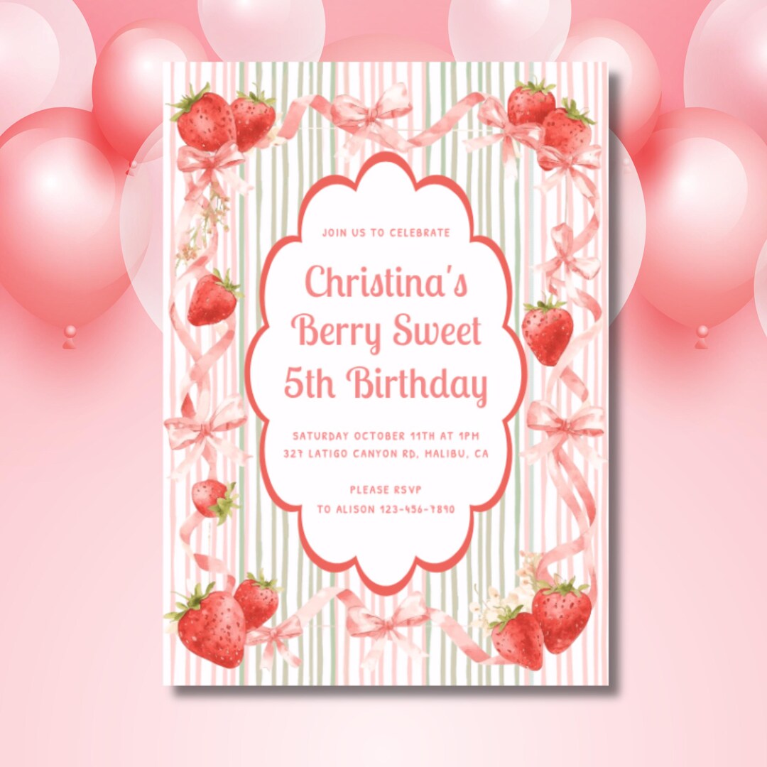 Editable Berry 5th Birthday Invitation Any Age Template Editable Sweet ...
