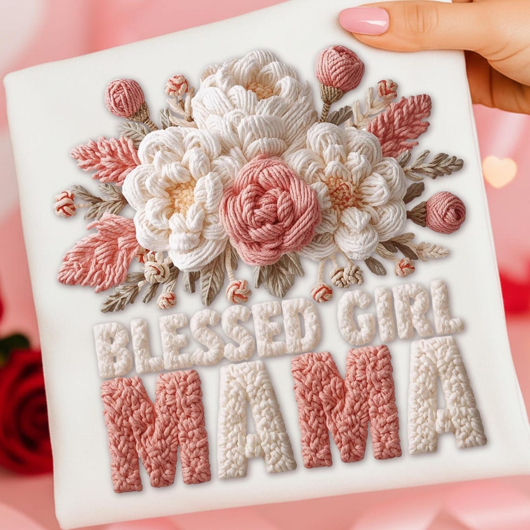 PNG Blessed Girl Mama Faux Yarn PNG Faux Embroidery Mom Design Floral ...