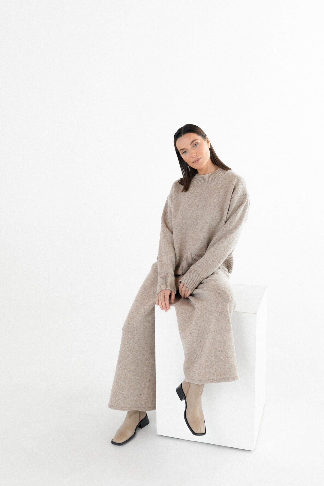 Two Piece Knitted Set for Women. Matching Pants and Sweater Set ...