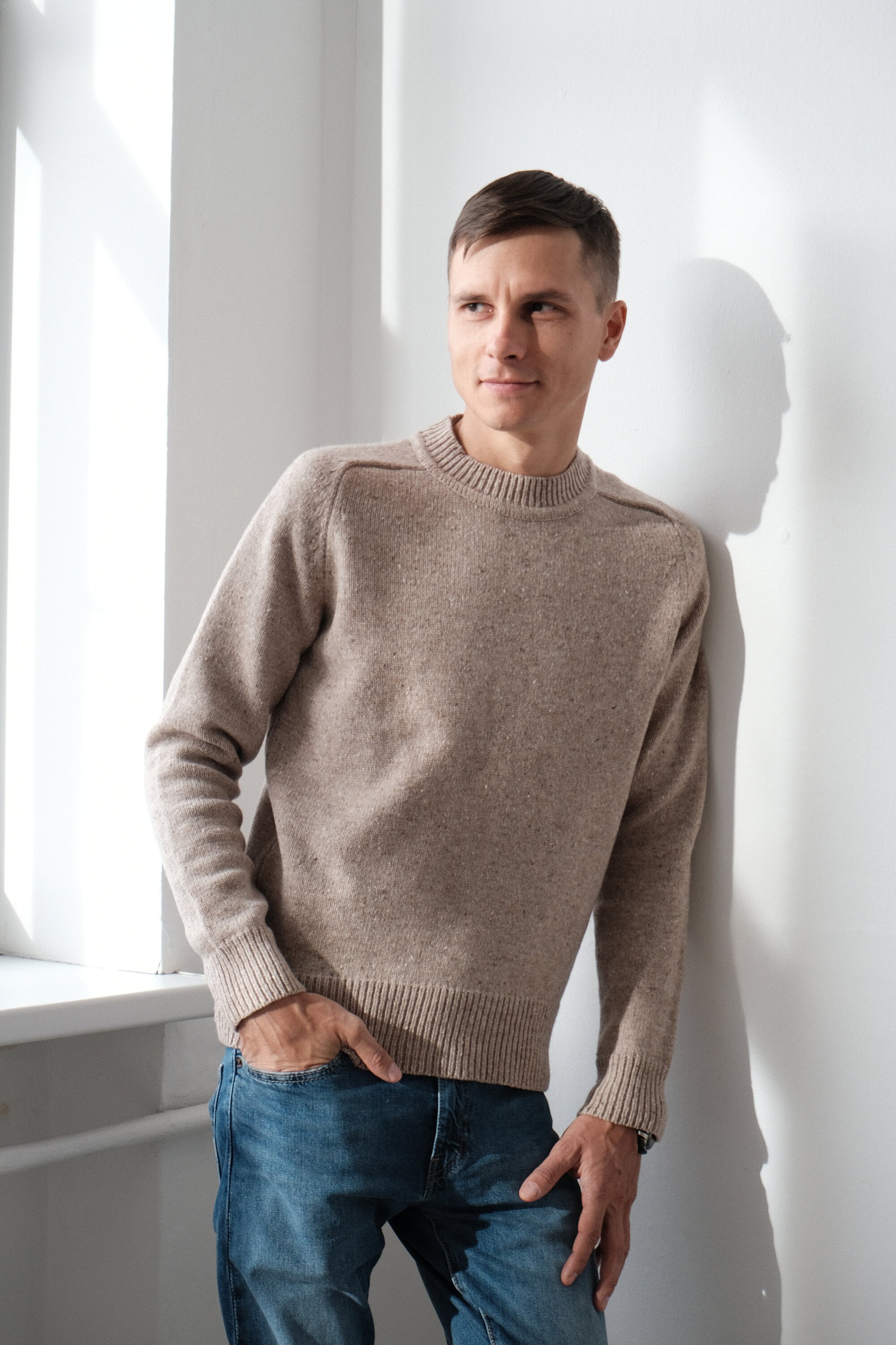 Crewneck Sweater for Men From 100% Wool. Warm Knitwear. Handmade Gift ...