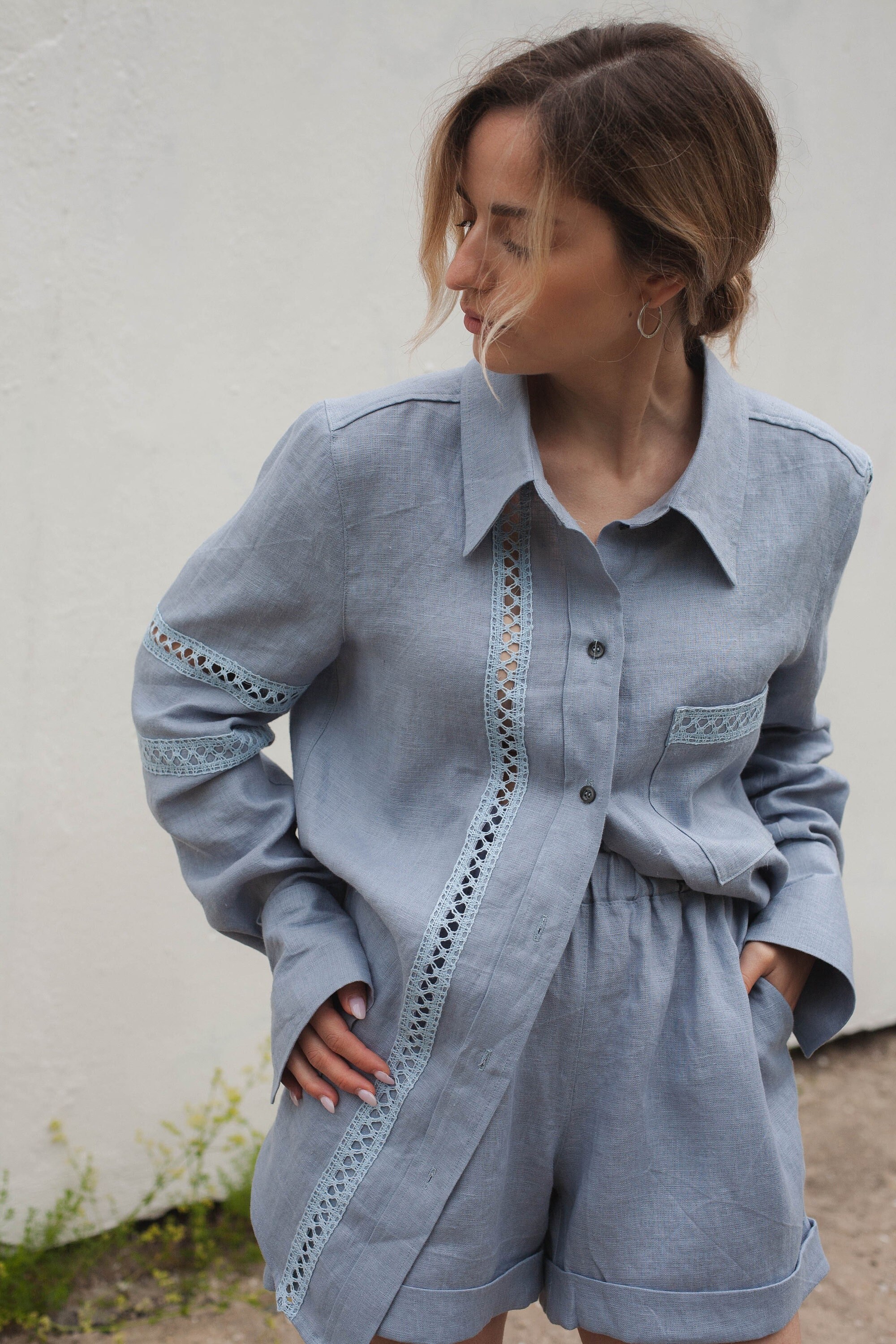 Relaxed-fit Linen Shirt With Lace Decorations - Etsy