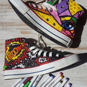 1 Sneakers. Hand-painted High Top Sneakers - Etsy