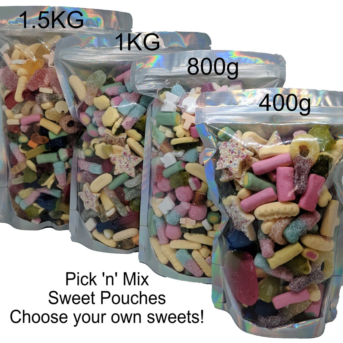 Pick N Mix Sweet Bag 400g 800g 1kg 1.5kg Pouch Personalised Gift ...