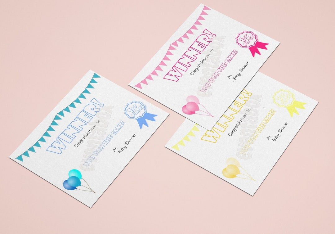 Baby Shower Winners Certificates Party Game Personalisable - 10 Pack ...