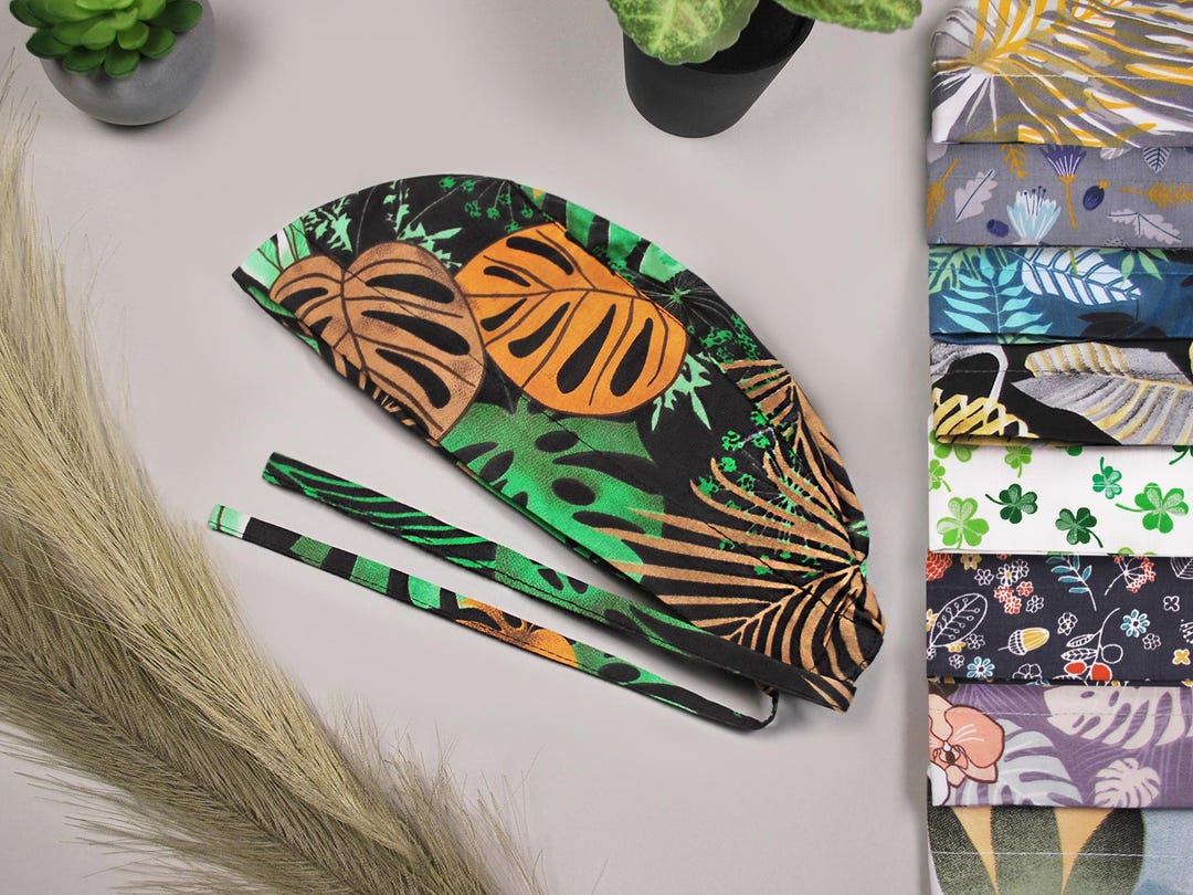 Scrub Caps for Men, Surgical Cap Leaf, Mens Scrub Hats, Leaves Scrub ...