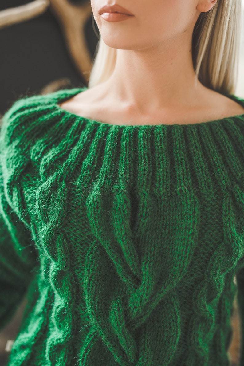 Aran Women Sweater, Green Cable Knit Pullover, Big Bulky Chunky Knit ...
