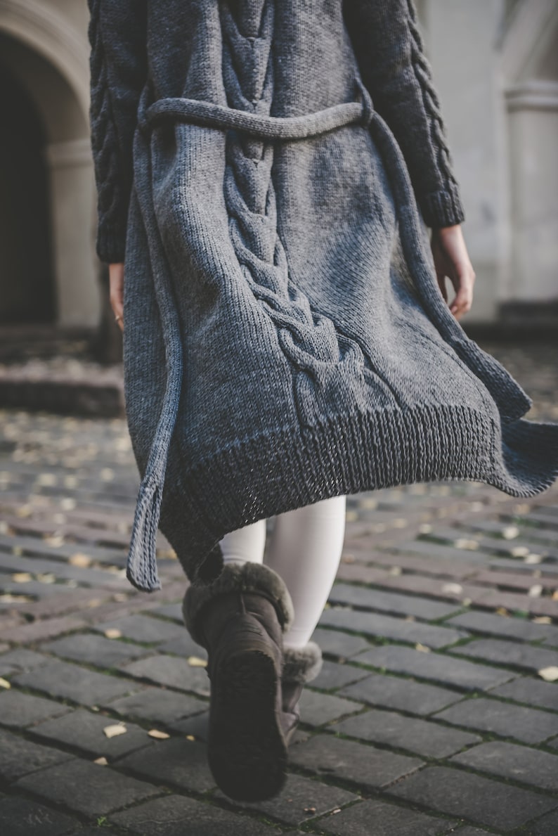 Long Women Cardigan Cowl Long Coat Bulky Aran Coat Thick - Etsy