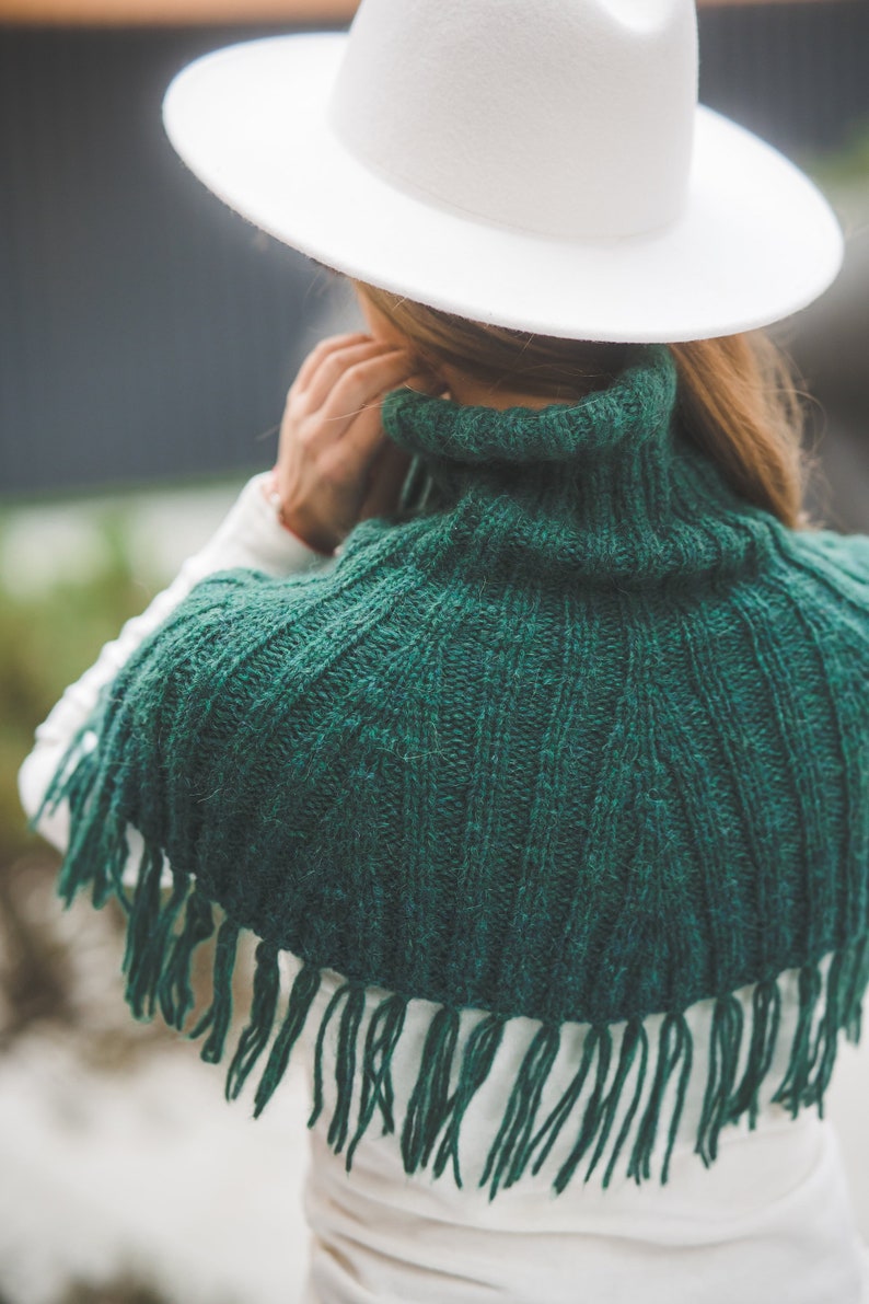 Soft Alpaca Wool Neck Warmer, Green Fluffy Hand Knit Woman Shawl, Cozy ...