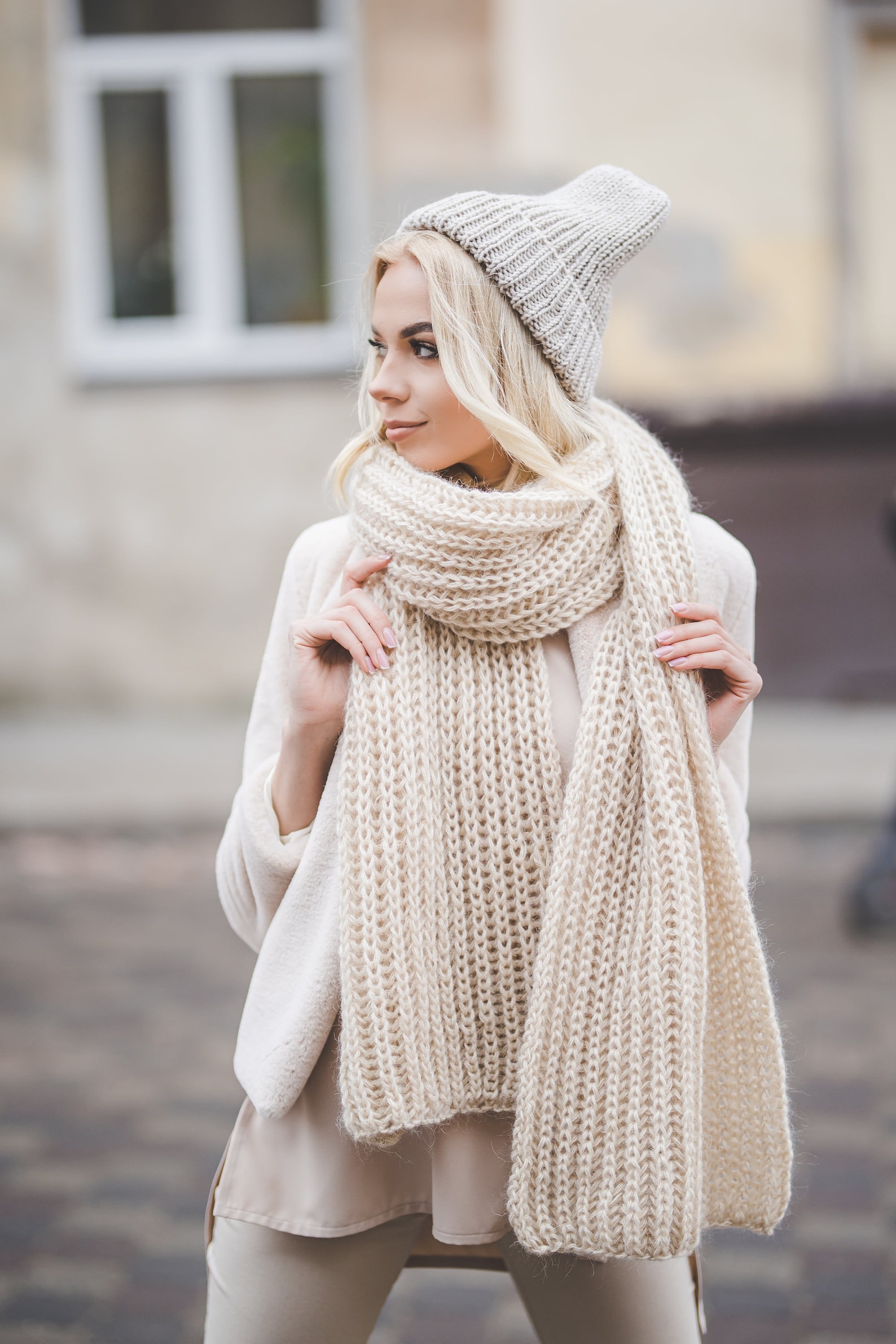 Oversized Long Winter Scarf, Wool Ivory Chunky Knit Woman Shawl, Big ...