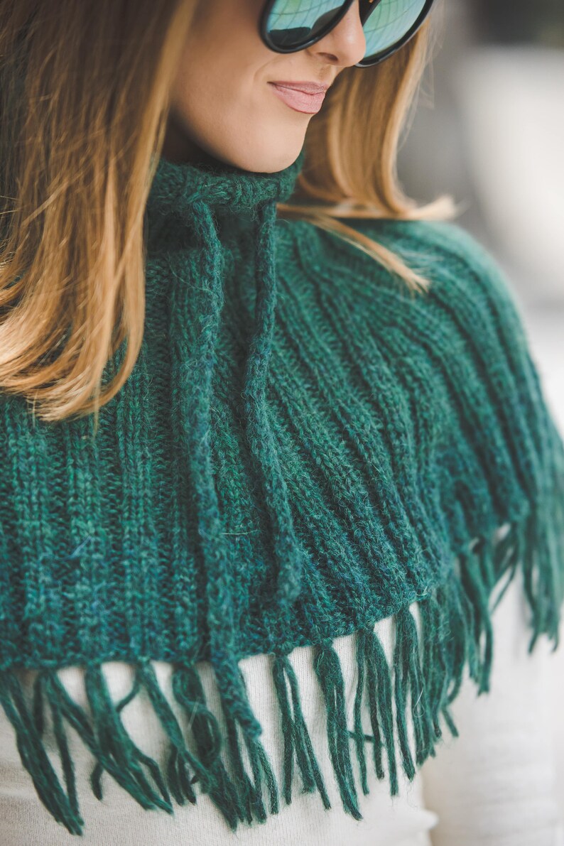 Soft Alpaca Wool Neck Warmer, Green Fluffy Hand Knit Woman Shawl, Cozy ...