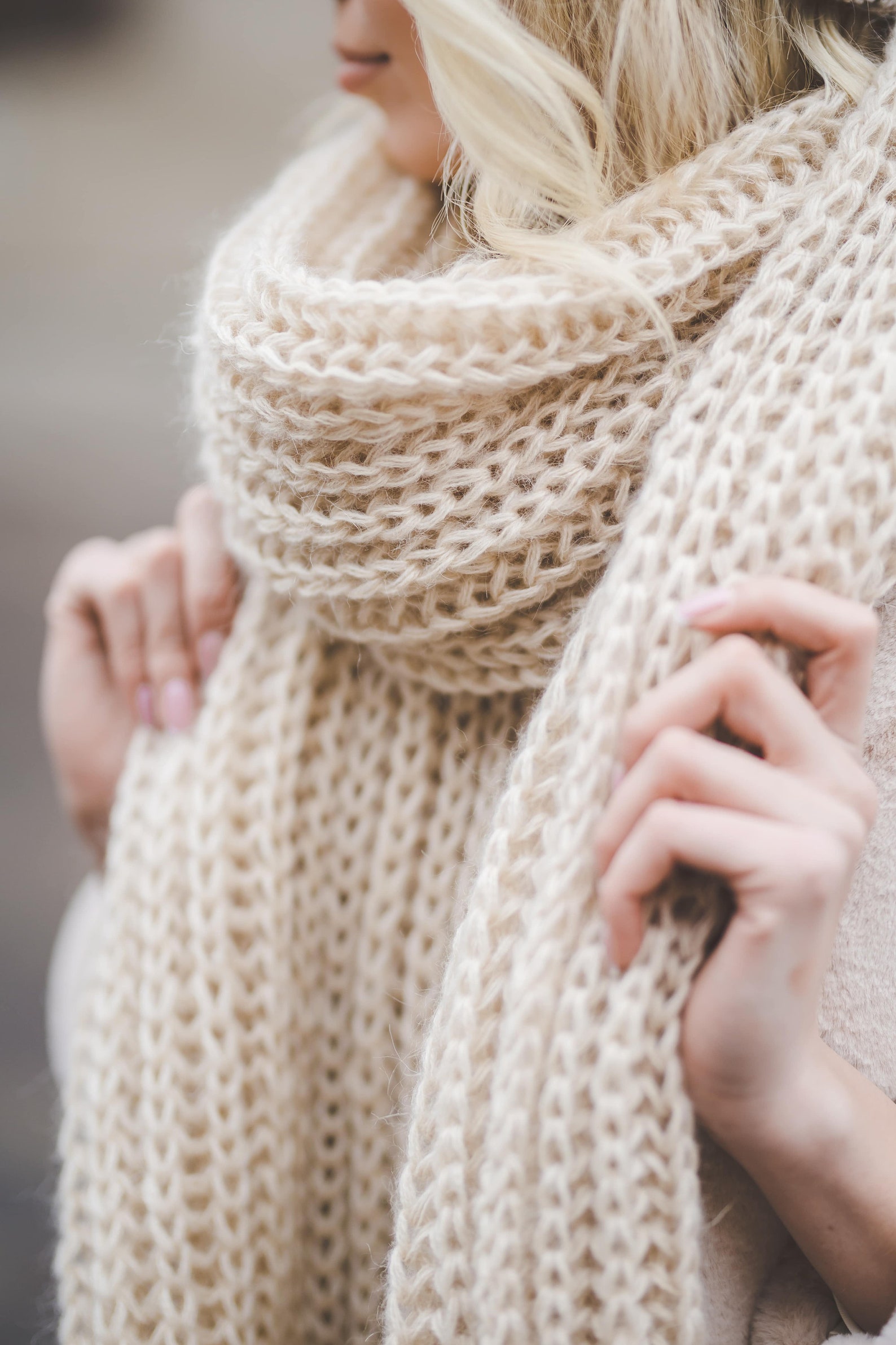 Oversized Long Winter Scarf, Wool Ivory Chunky Knit Woman Shawl, Big ...