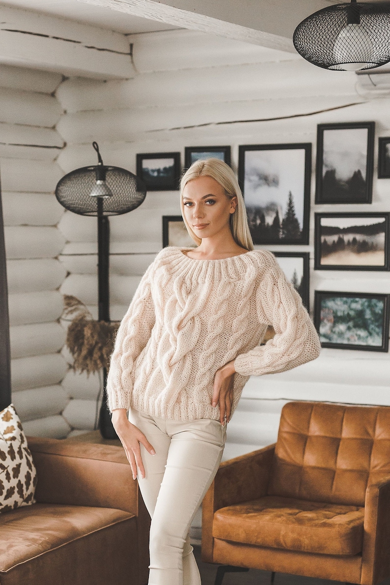 Cable Knit Women Sweater, Big Bulky Chunky Knit Sweater, Women Ivory ...