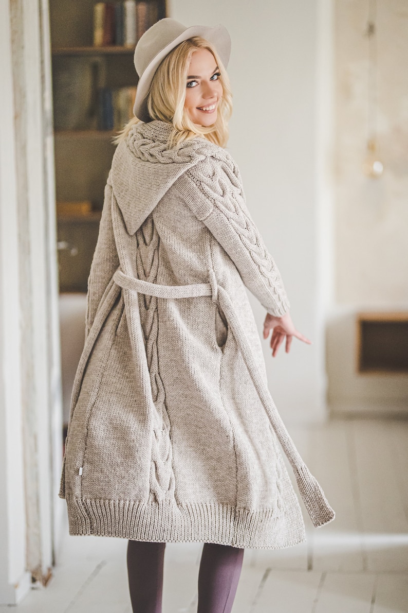 Chunky Knit Long Sweater Coat for Women Cable Knit Hooded - Etsy