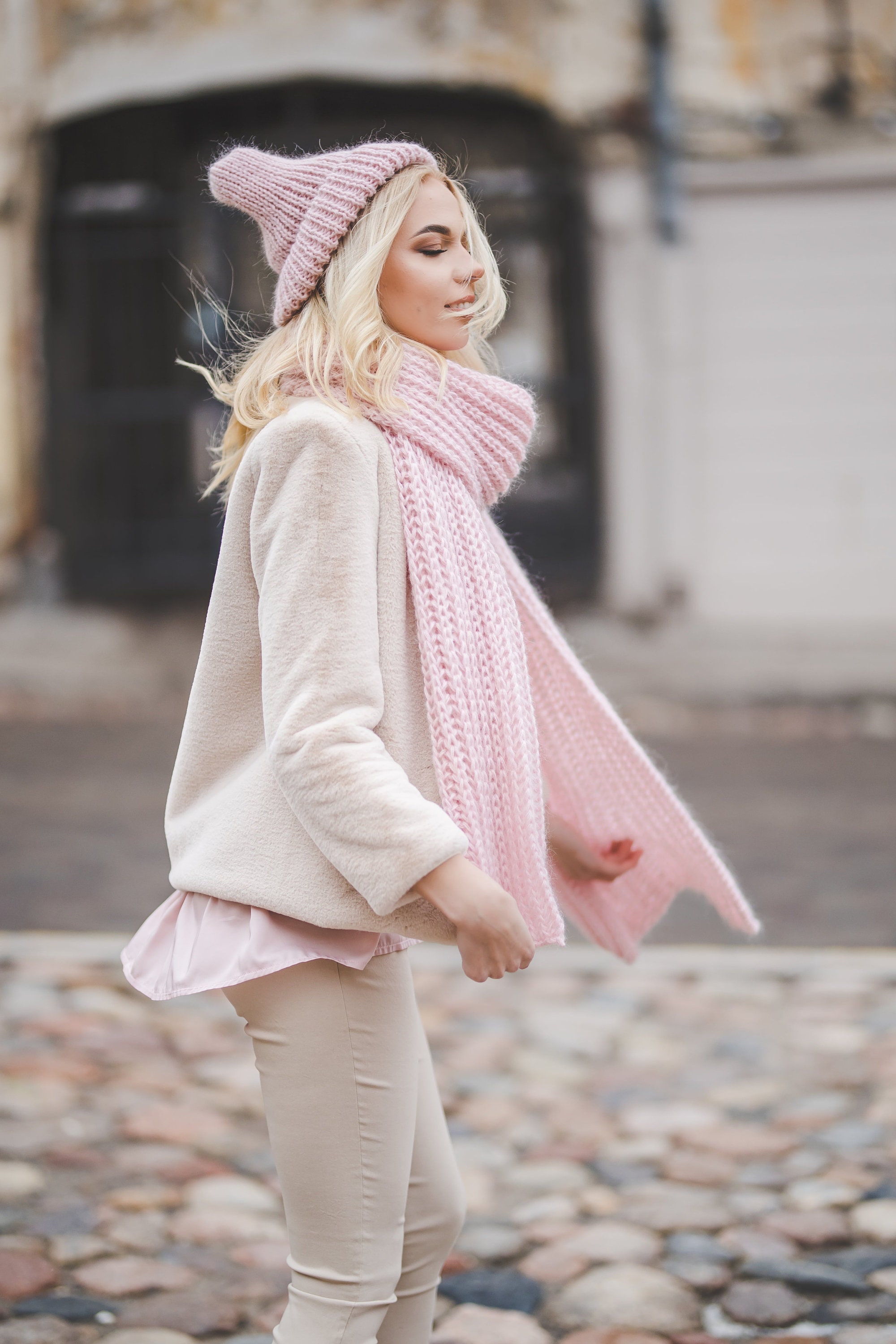 Soft Long Winter Scarf, Fluffy Powder Pink Women Shawl, Chunky Neck ...