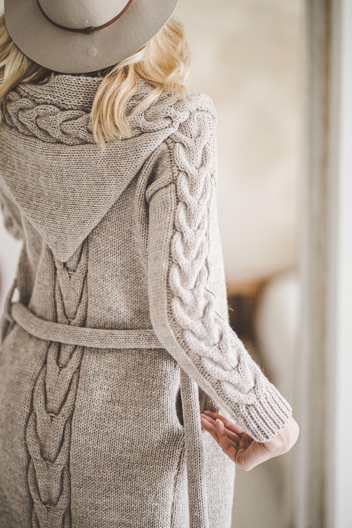 Chunky Knit Long Sweater Coat for Women Cable Knit Hooded - Etsy