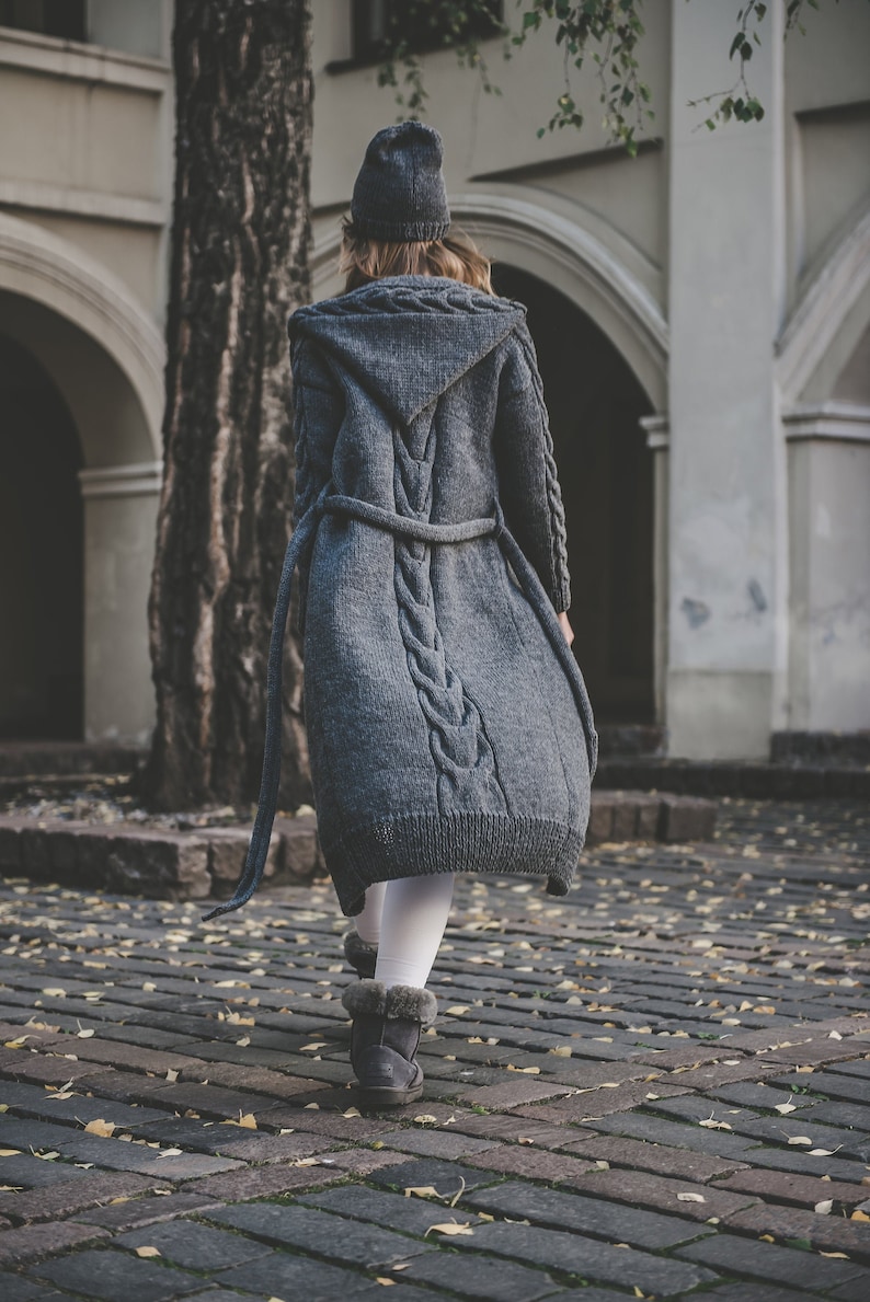 Long Women Cardigan, Cowl Long Coat, Bulky Aran Coat, Thick Knit ...