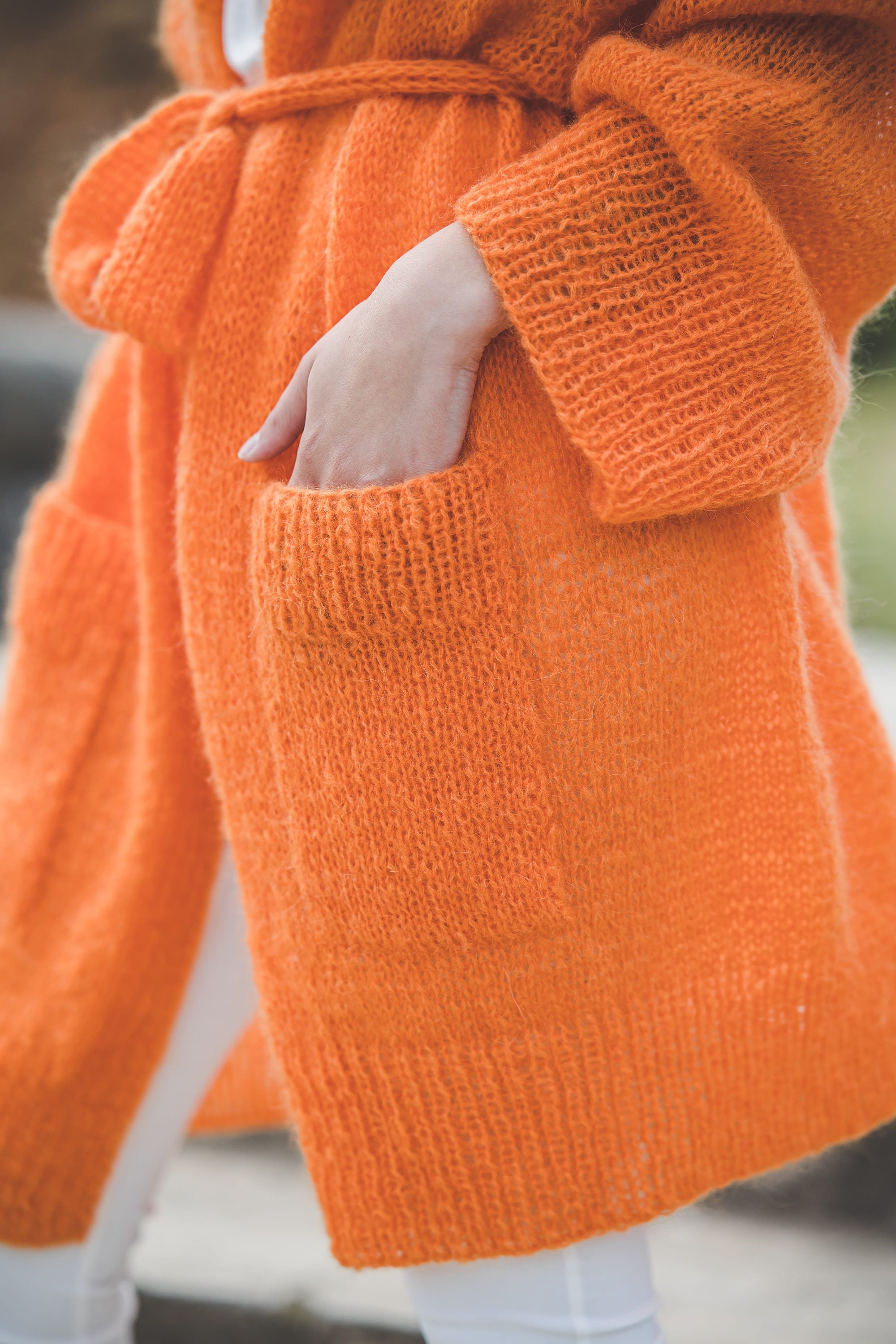 Long Orange Sweater Coat, Bright Knit Long Cardigan for Women, Long ...