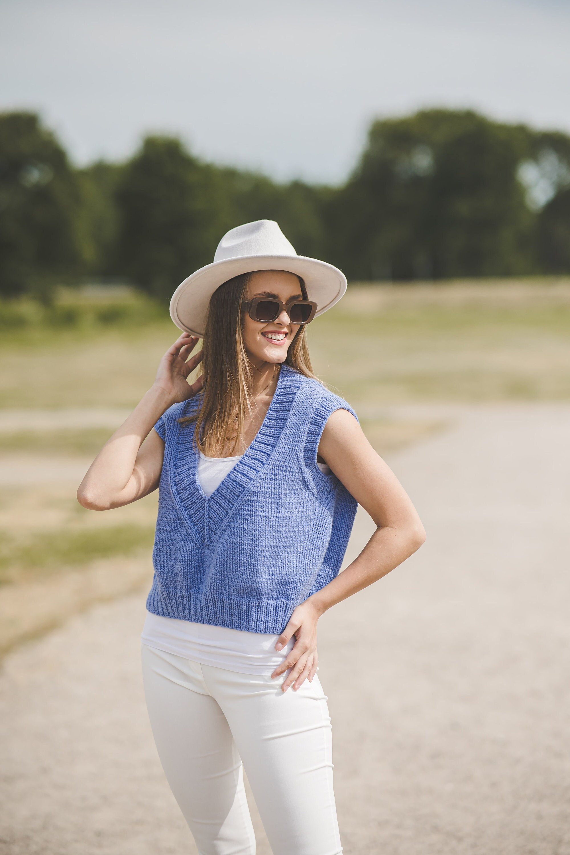 Bright Blue Summer Sweater Vest, Loose Fit Woman Vest, Cropped Oversize ...