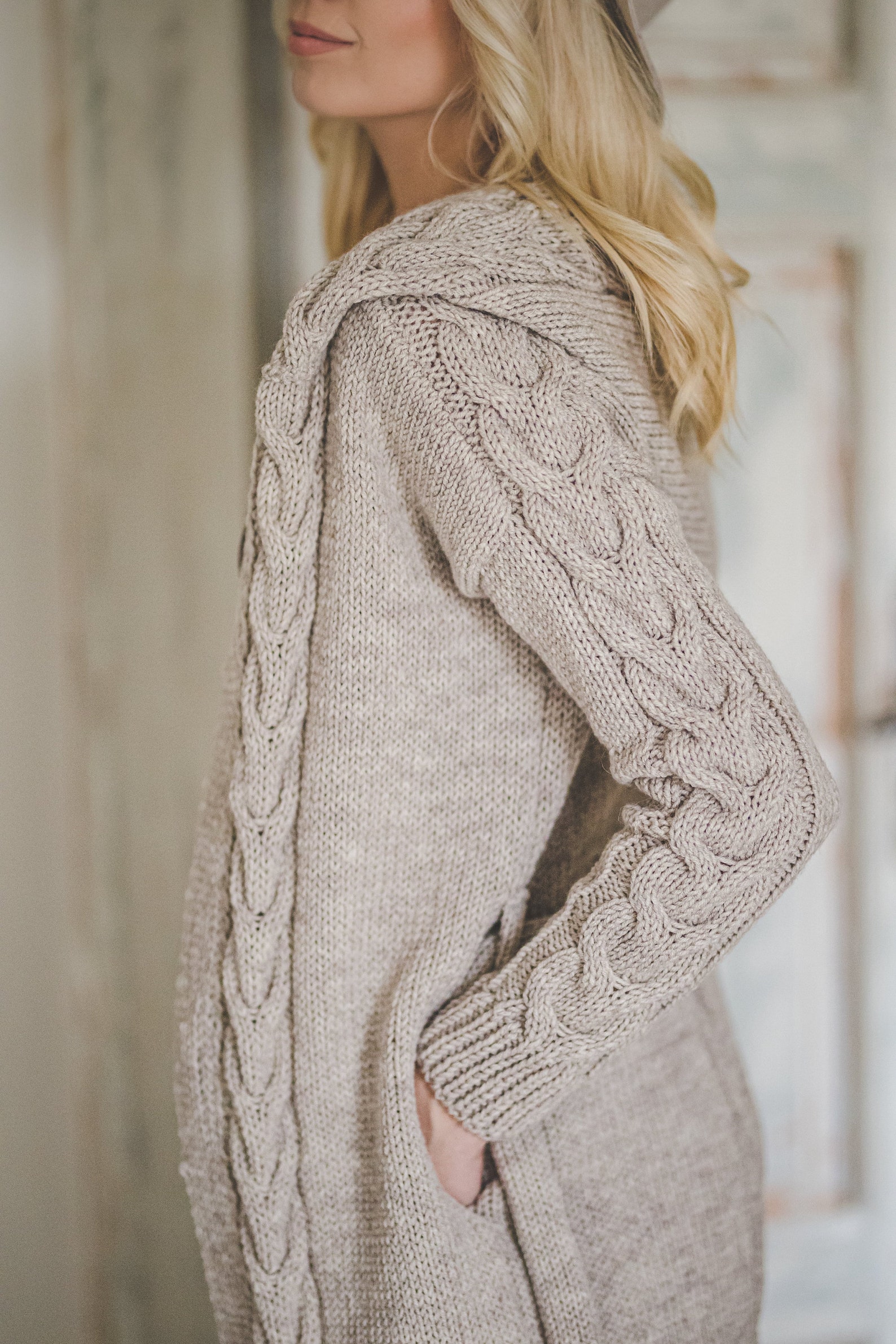 Chunky Knit Long Sweater Coat for Women, Cable Knit Hooded Cardigan ...