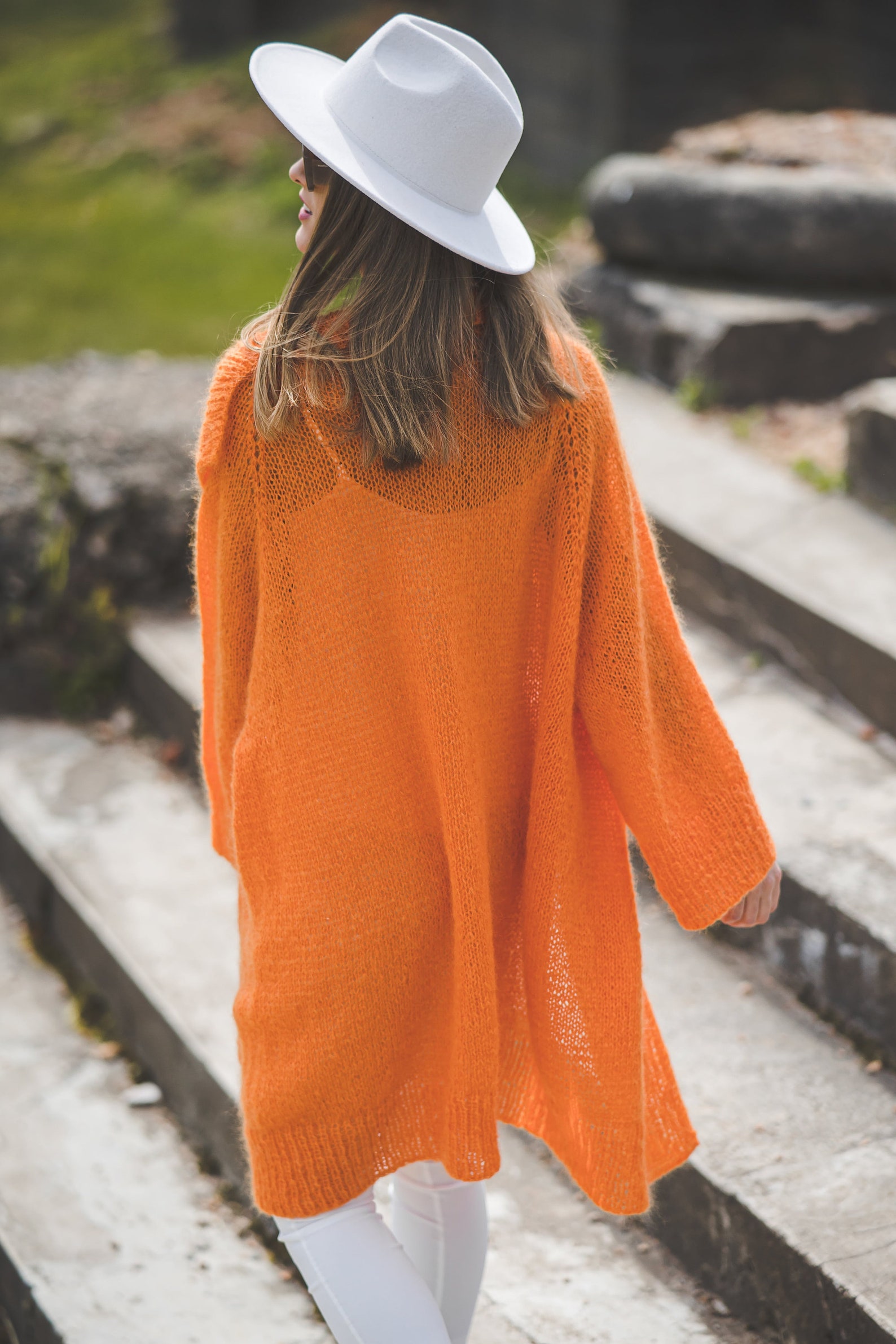 Long Orange Sweater Coat, Bright Knit Long Cardigan for Women, Long ...