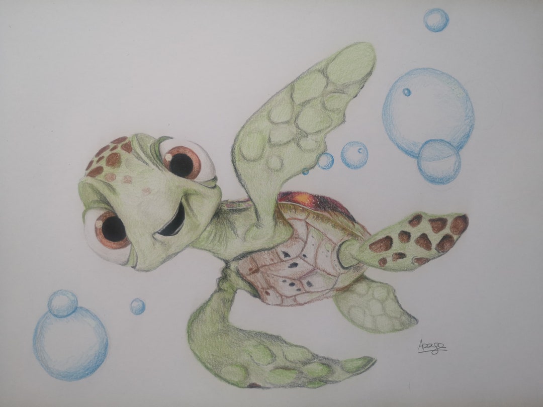 Squirt the Turtle Finding Nemo Hand Drawing - Etsy