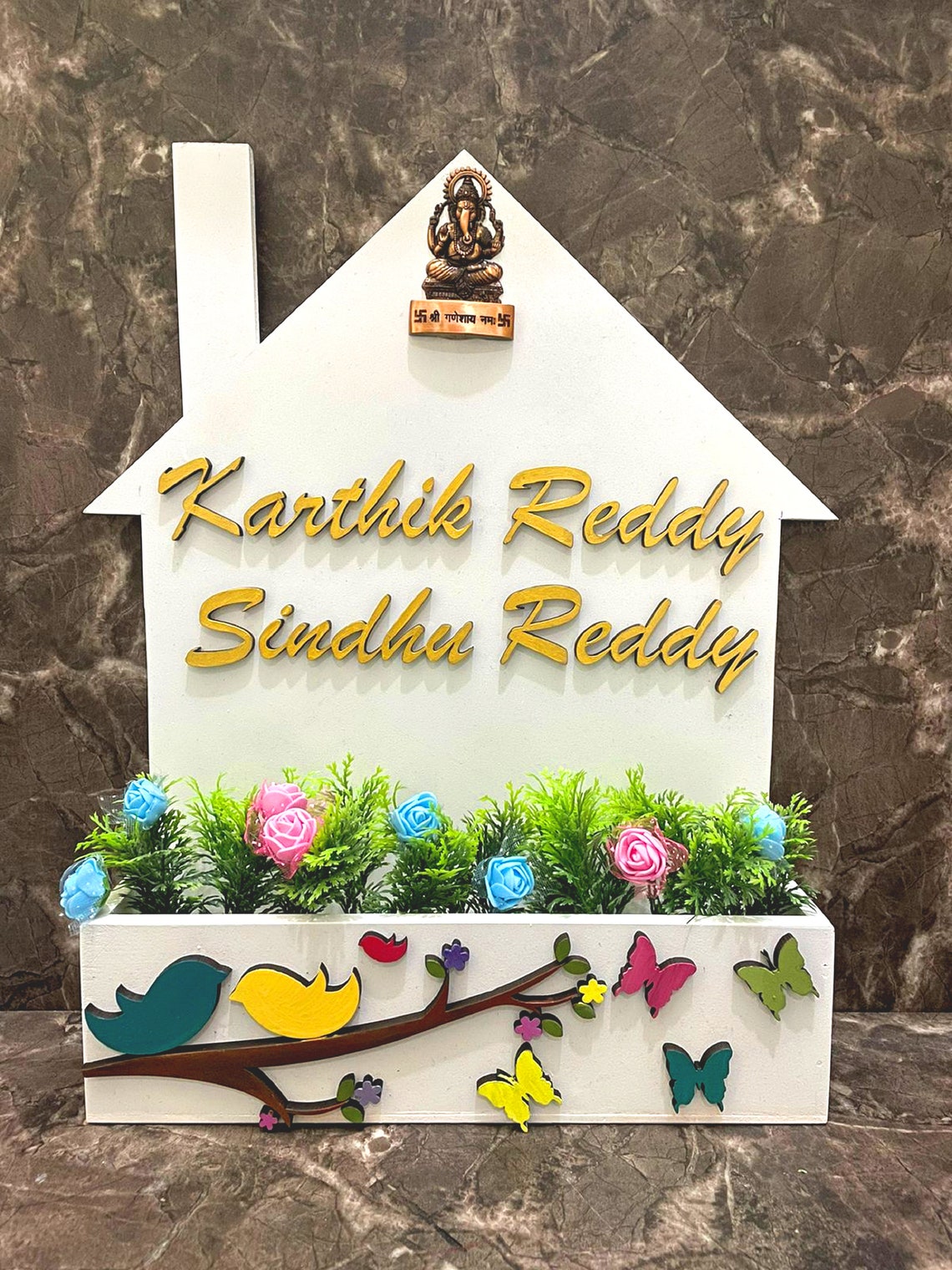 Personalized Wooden House Nameplate With Planter Box, Floral Decor - Etsy