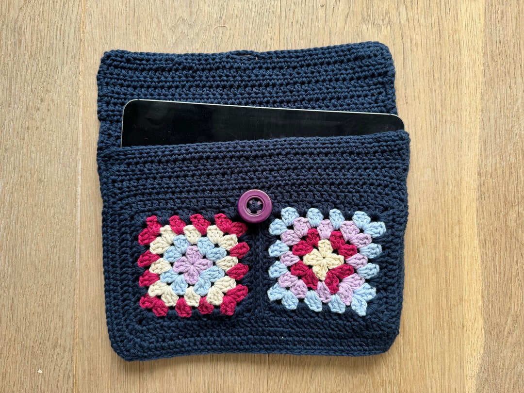 Crocheted Retro Tablet Case With Granny Squares. 70s Style. Pure Cotton ...