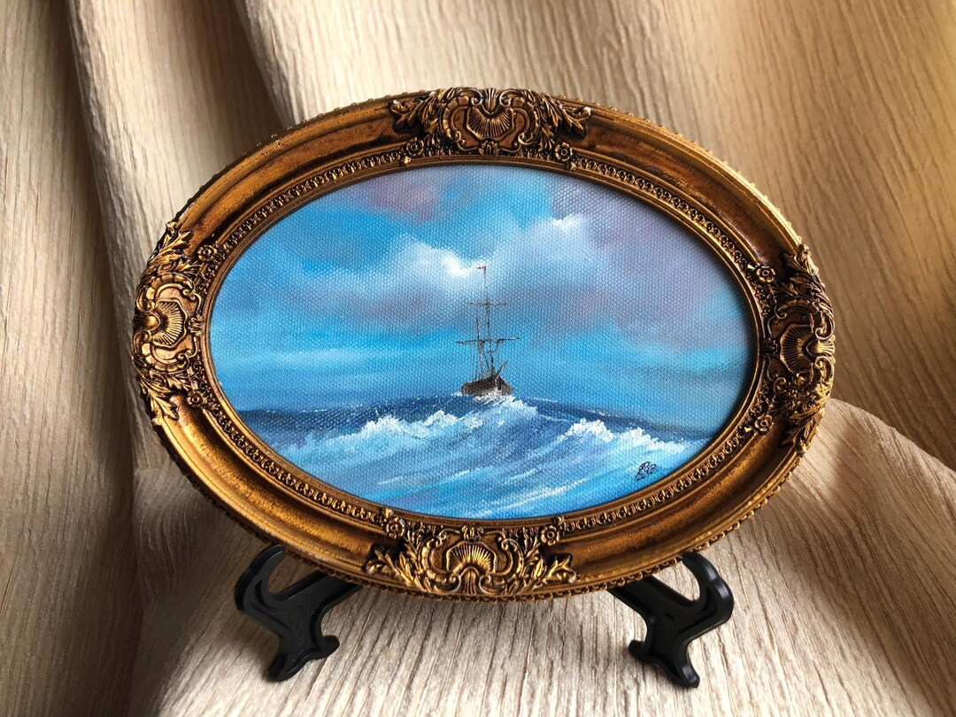 Sailing Boat Original Oval Framed Seascape Oil Painting on Canvas in ...