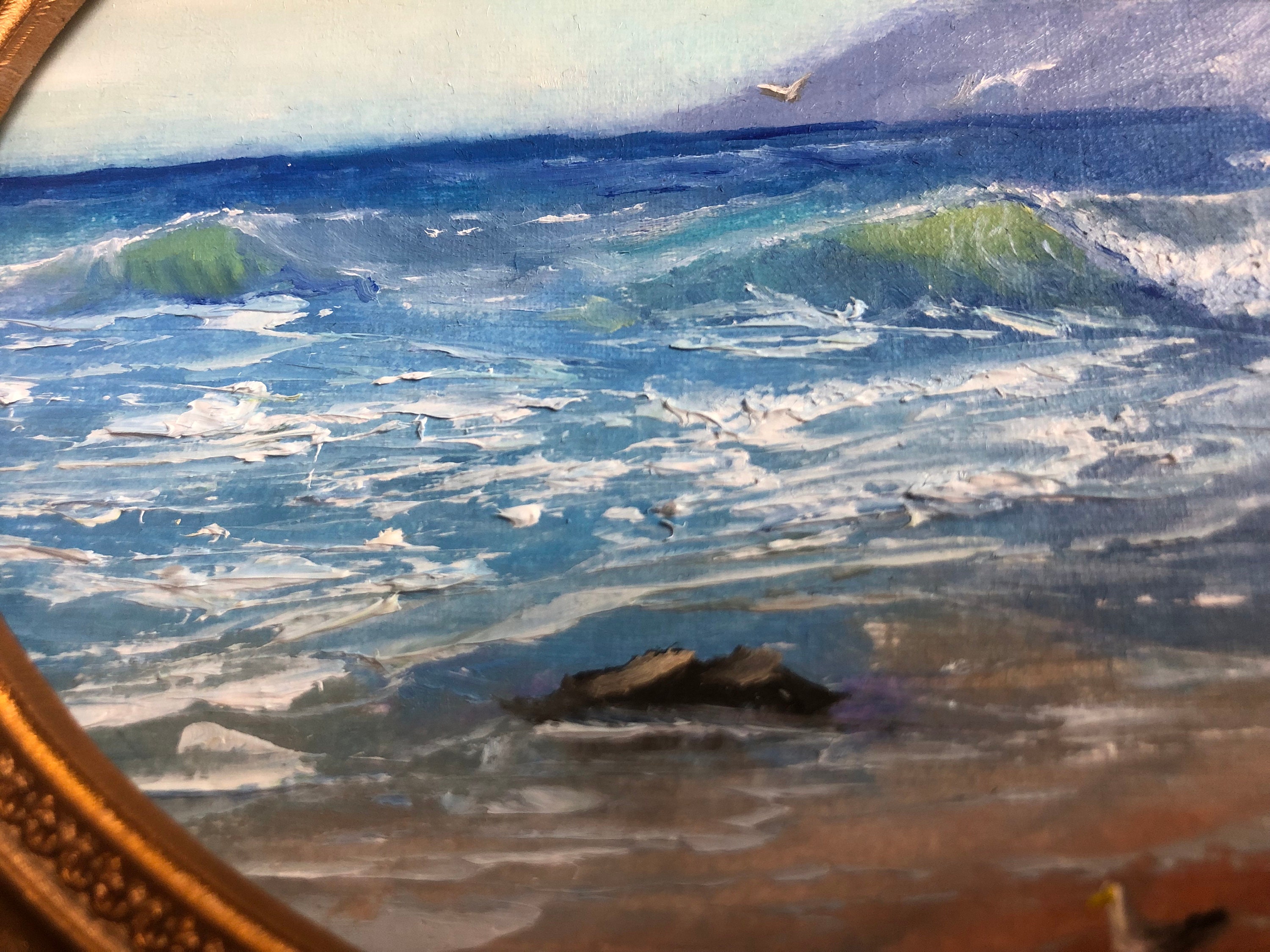 Original Framed Small Oval Seascape Oil Painting Wave Coming. Nautical ...