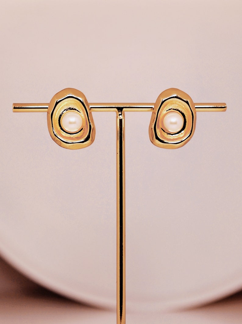 Unique Design/gold Filled Organic Pearl/gold Clam Shape Earrings ...