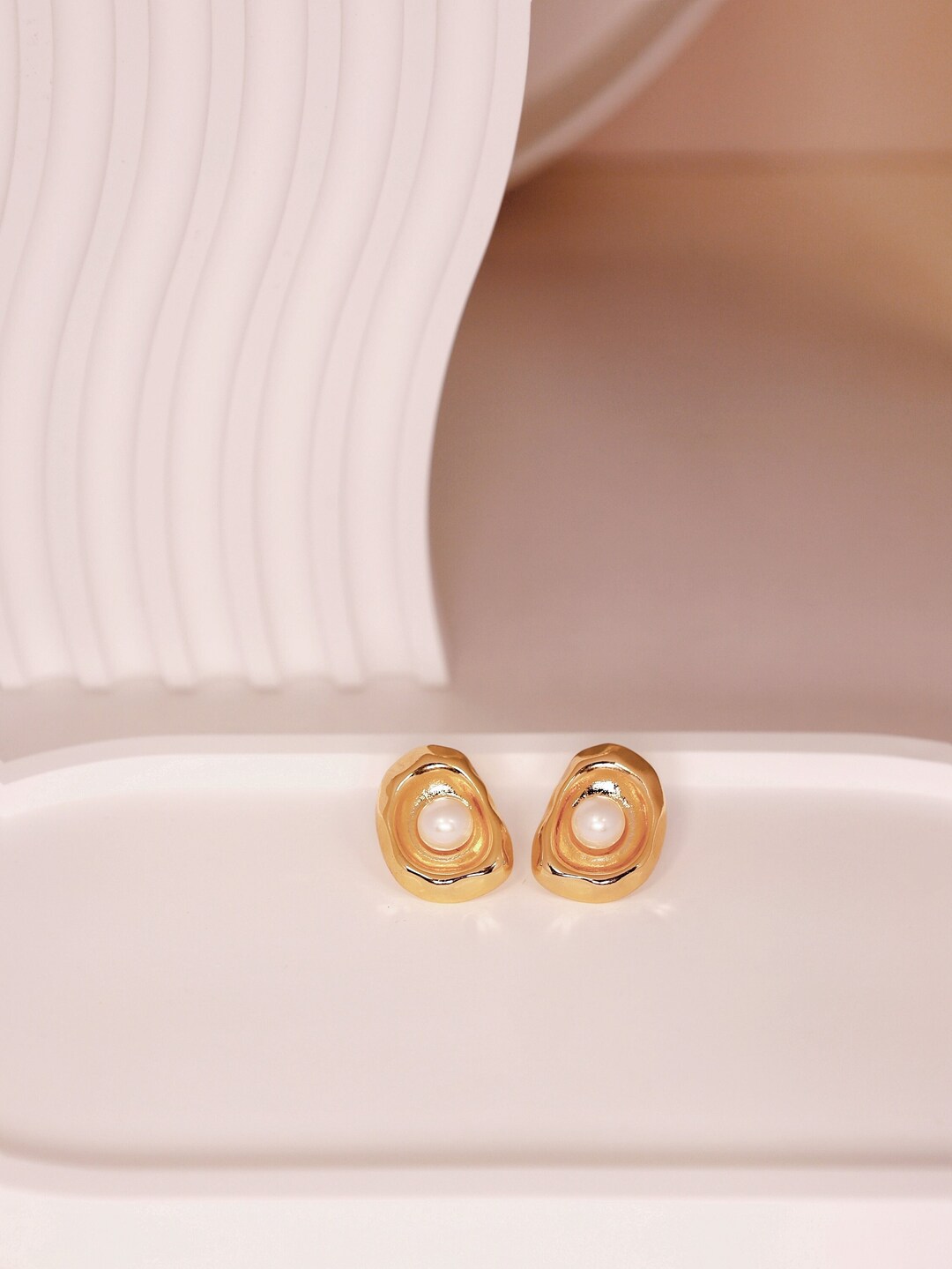 Unique Design/gold Filled Organic Pearl/gold Clam Shape Earrings ...