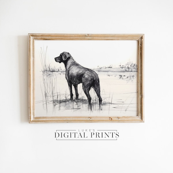 Black Lab Hunting Dog Print - Etsy UK